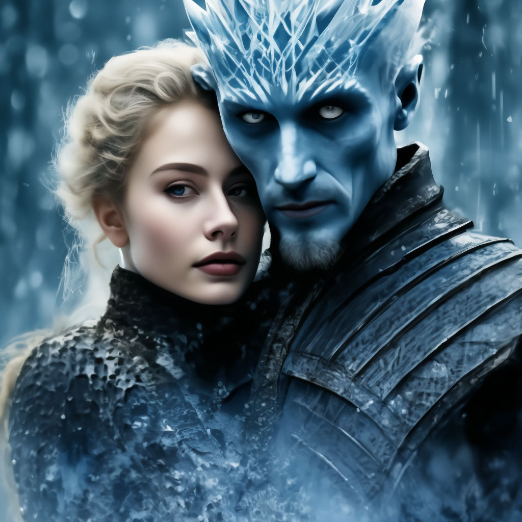 "Haughty and prim Snow Queen embraces Night King gouache and oil ...