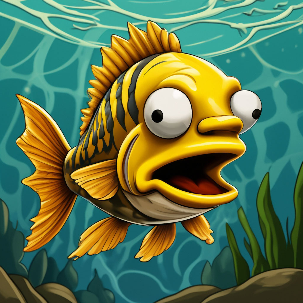 "Draw a fish mud jumper in the style of the Simpsons" — image created ...
