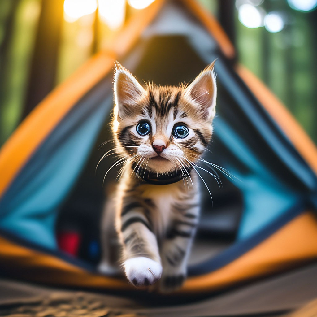 "Cute and adorable kitten going camping" — image created in Shedevrum