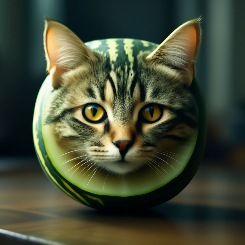 "The melon cat" — image created in Shedevrum