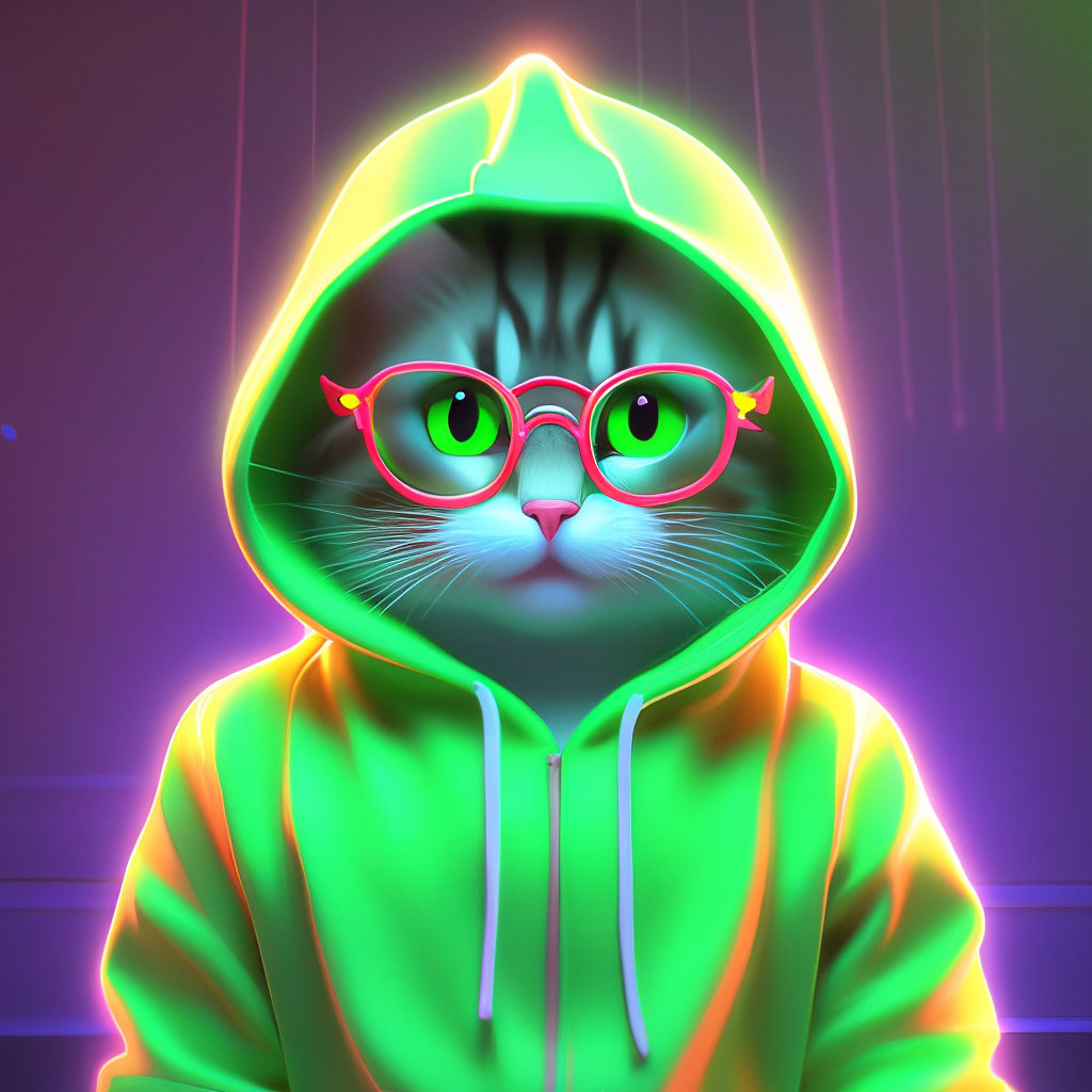 "Cute cartoon cute cat in a toxic hoodie with a hood on his head ...