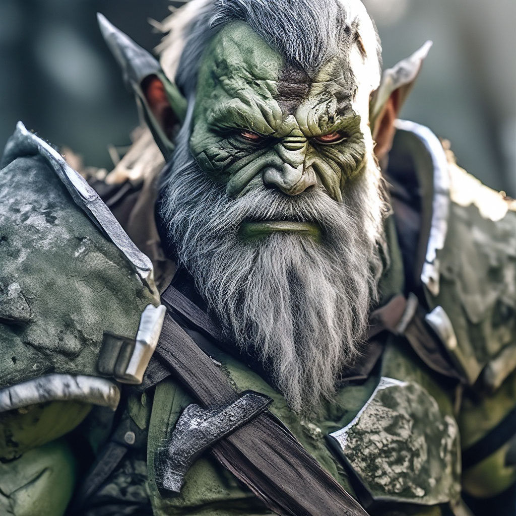"Old orc in camouflage and body armor, gray beard, professional photo ...
