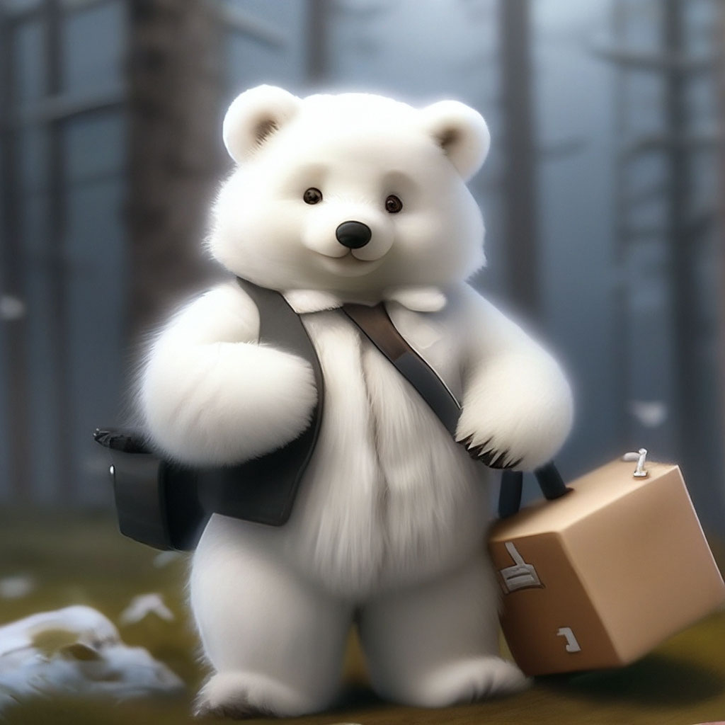 "Cute fluffy white bear postman, realistic, beautiful, ISO 100" — image ...