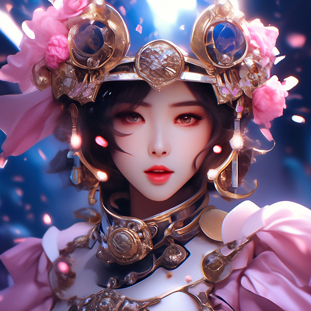 "Steampunk, aesthetics, bright heroine of Korea, in a helmet ...