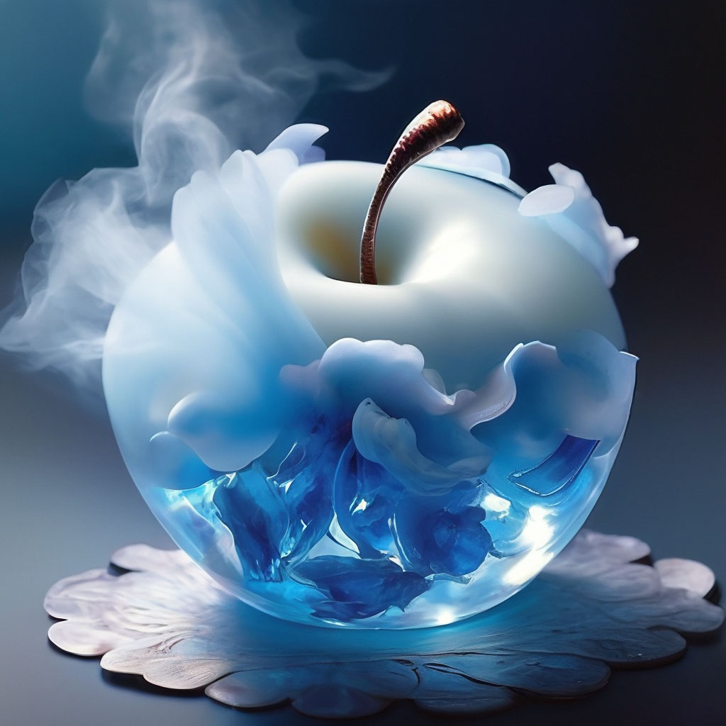 "A fantasy flower made of misty chiffon and smoke froze from a blue ...