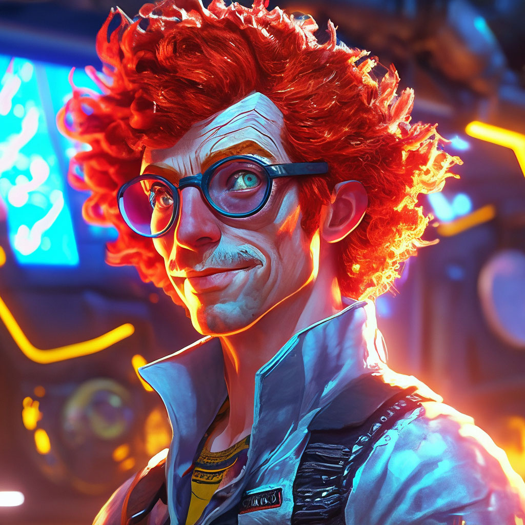 "Glowing portrait of curly red-haired mad scientist from Borderlands 3 ...