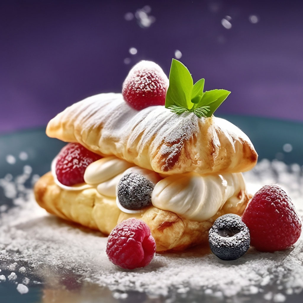 "Puff pastry tubes with cream Dessert,air cream,hyperrealism ...