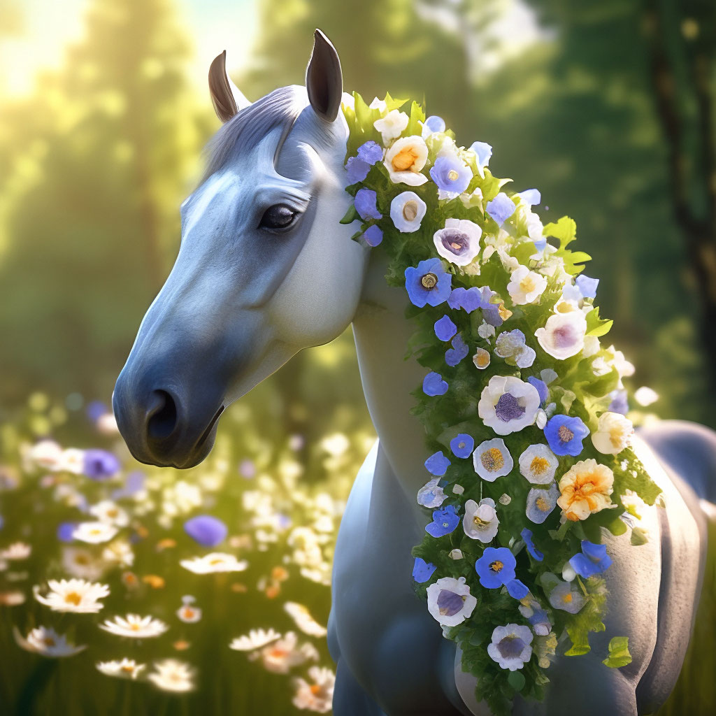 "Realistic+textured horse+mane and tail of petals and leaves of ...
