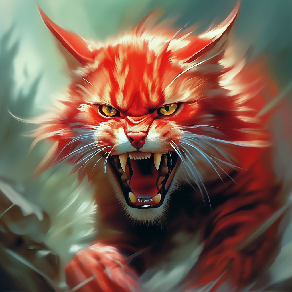 "Cat, red, wild, ferocious." — image created in Shedevrum