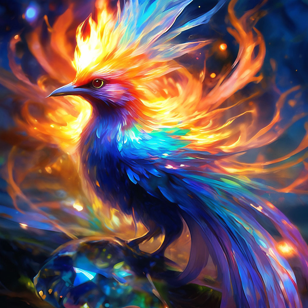 "The kingdom of birds. iridescence, gems, diamond. a royal firebird ...