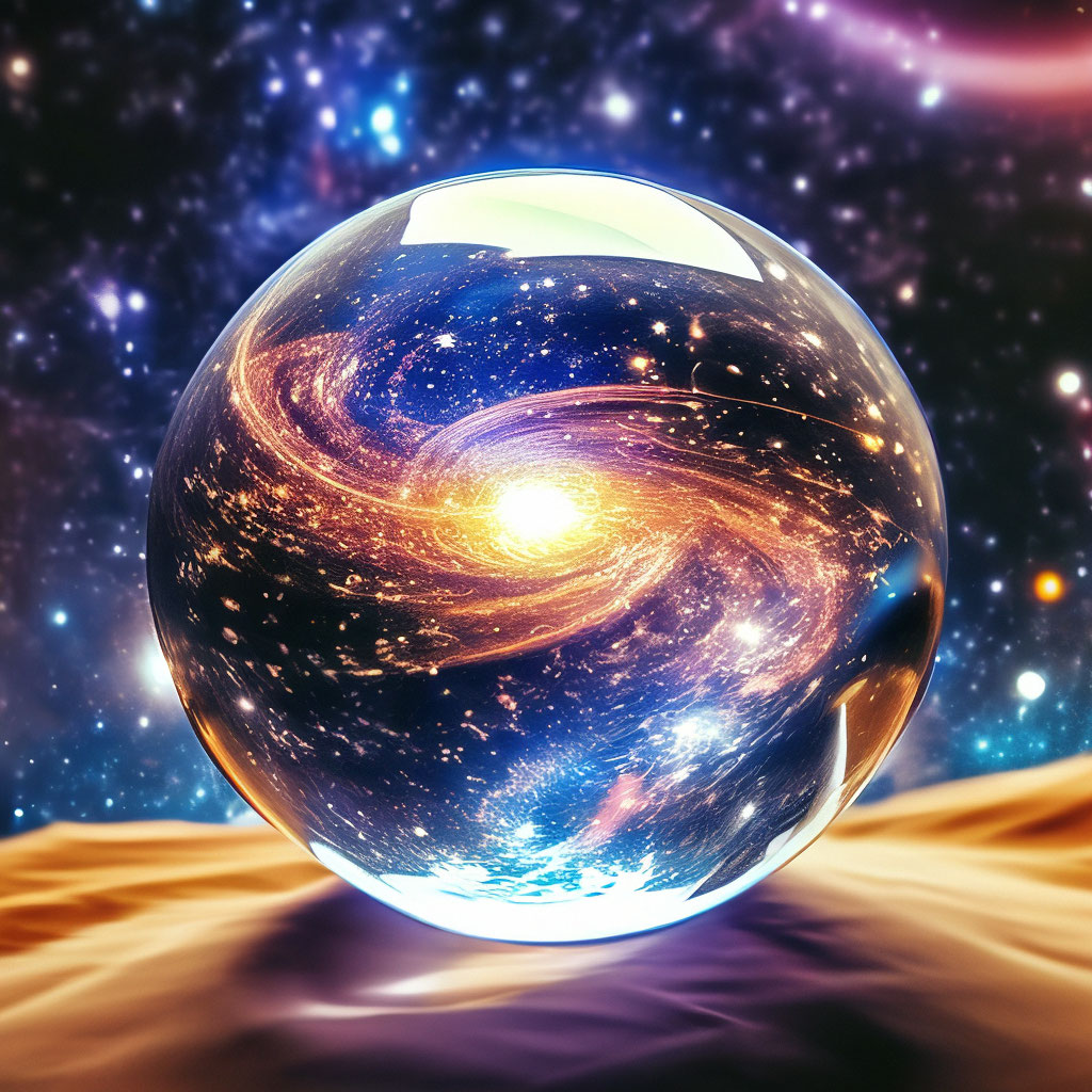 "Crystal ball, inside the galaxy" — image created in Shedevrum