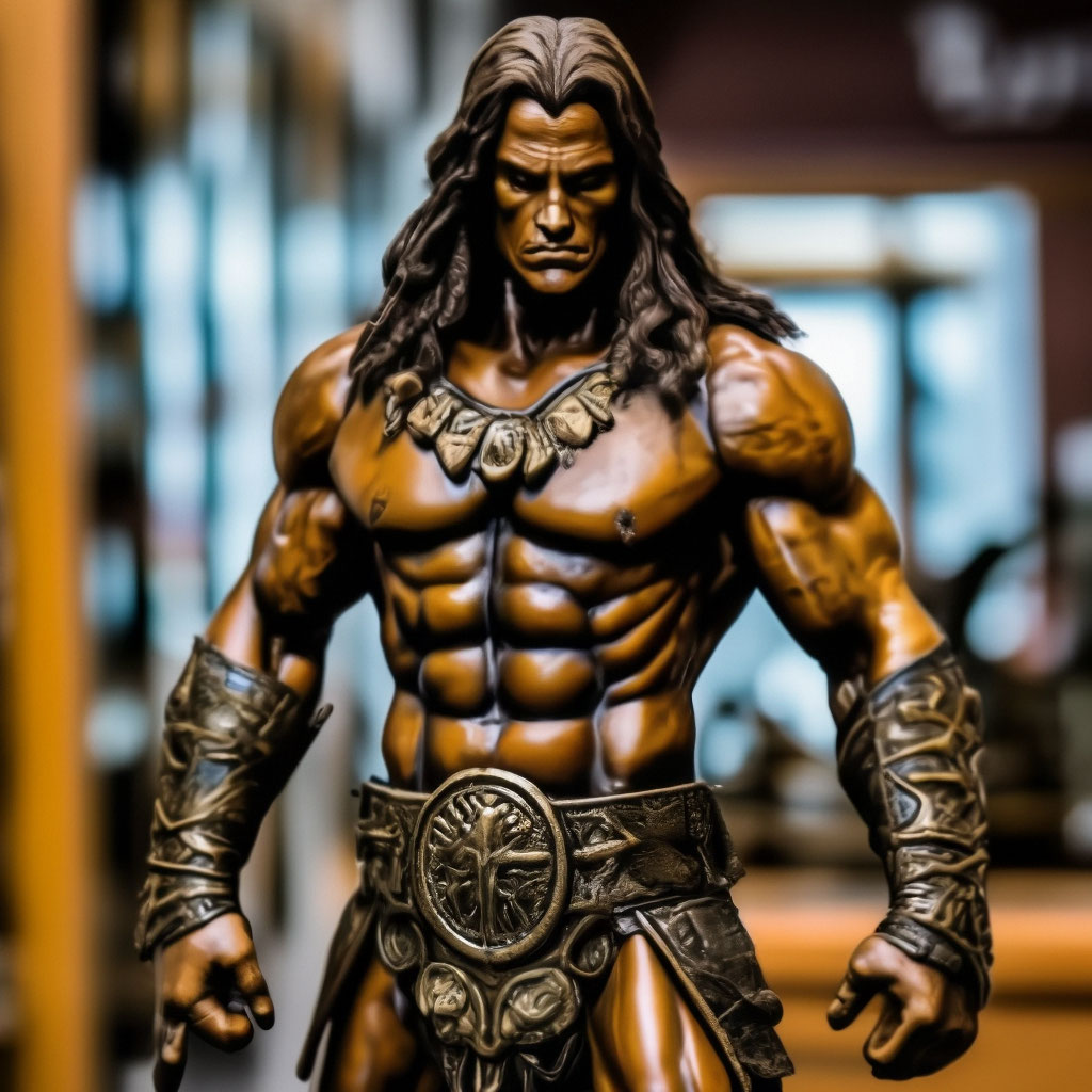 "Bronze figure of Conan the Barbarian on the stand, bodybuilder ...