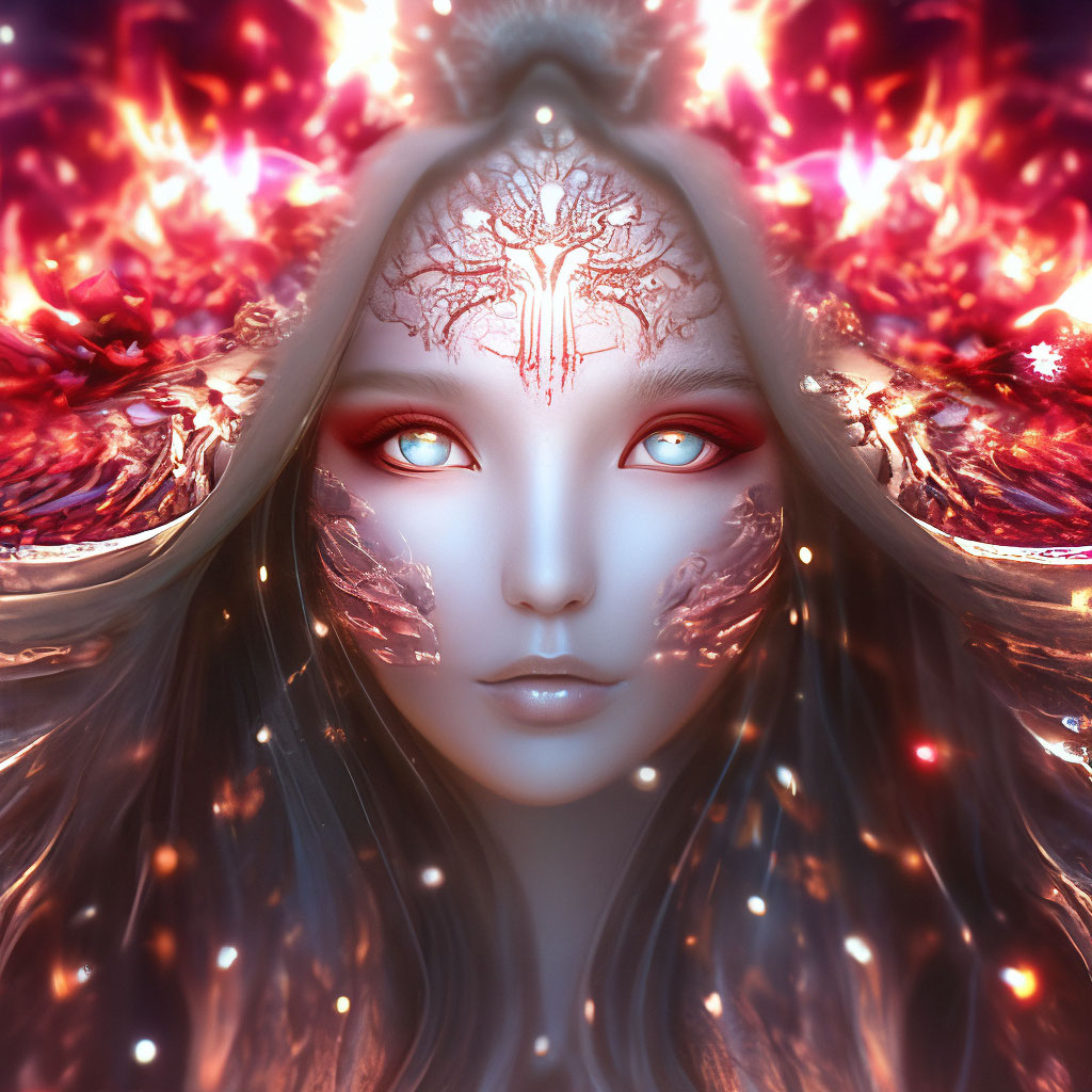 "Ruby+fiery fractal mixed with computer graphics on the face of a ...