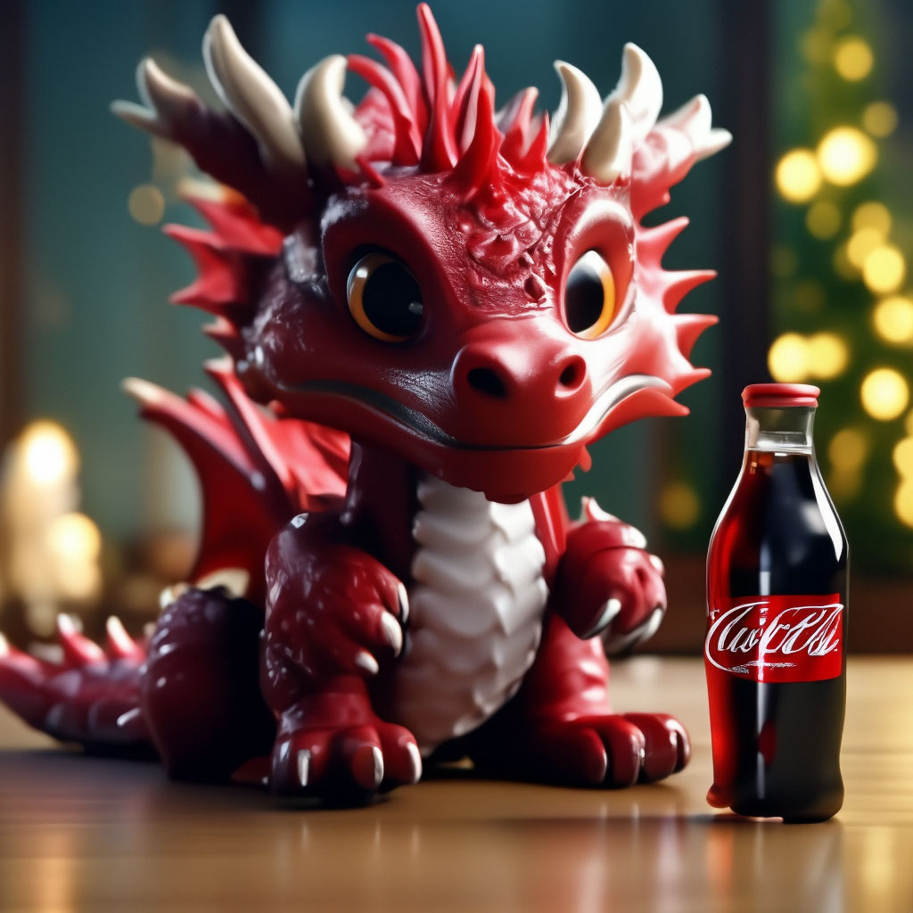 "New Year's beautiful Chinese cherry dragon cute with a bottle of Coca ...