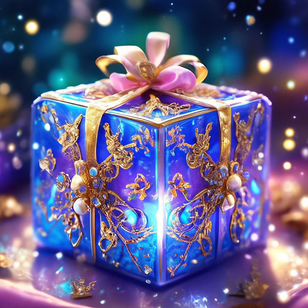 "Drawing, bokeh fairy-tale world, fairy-tale box with gifts blue, pink ...