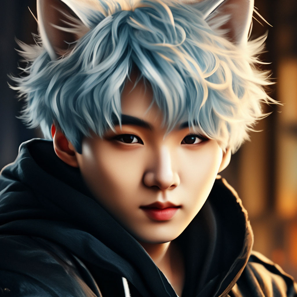 "Anime style, MinYoongi cat from BTS, fluffy,cute ears,vector graphics ...