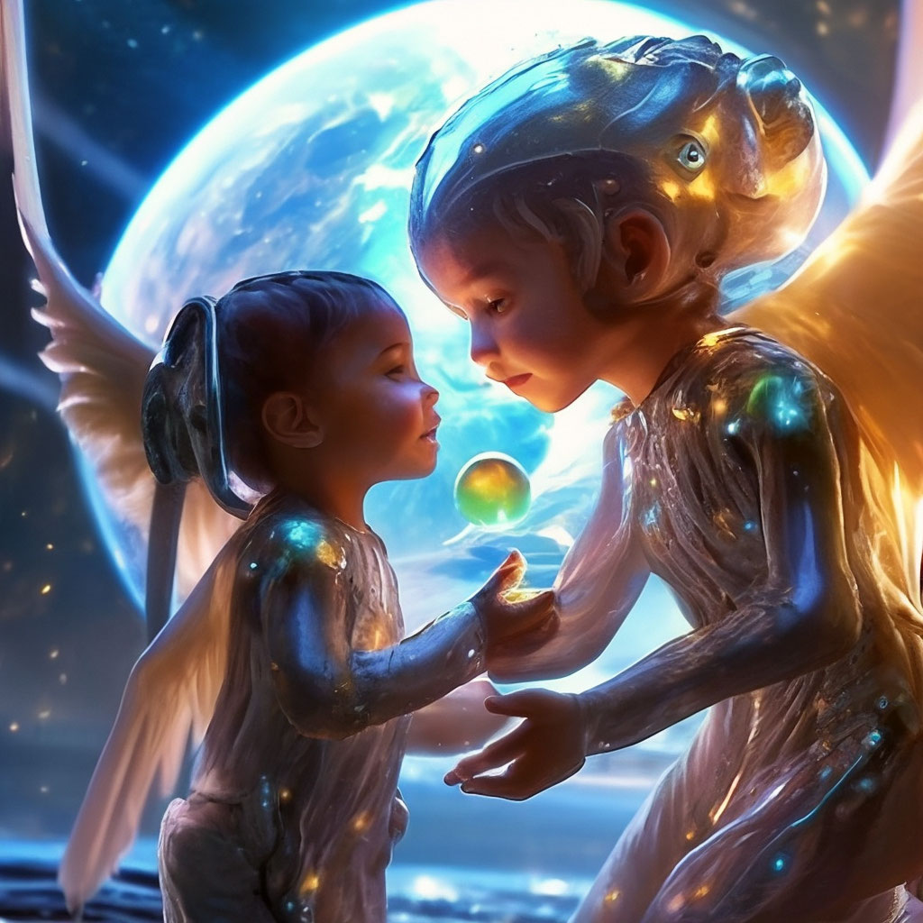 "Kind little unusual creatures-angels glow with transparent drops of a ...