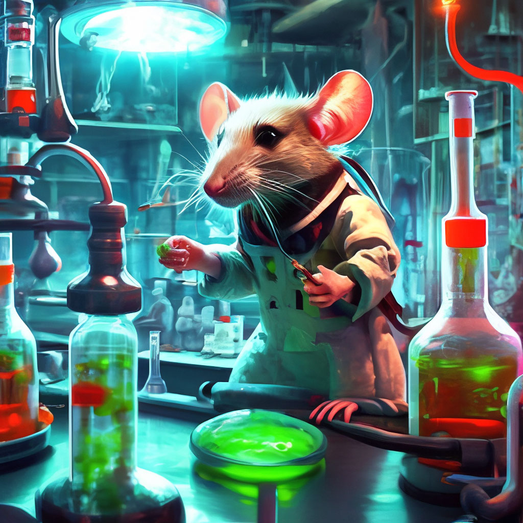 "A rat conducts experiments in a chemical laboratory" — image created ...