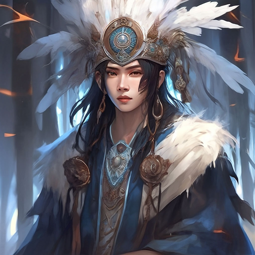 "Young Chinese shaman, shaman's clothes, feathers, handsome guy, pale ...