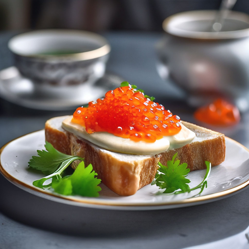 "Tea and sandwich with butter and red caviar simple recipe,dish,sauce ...