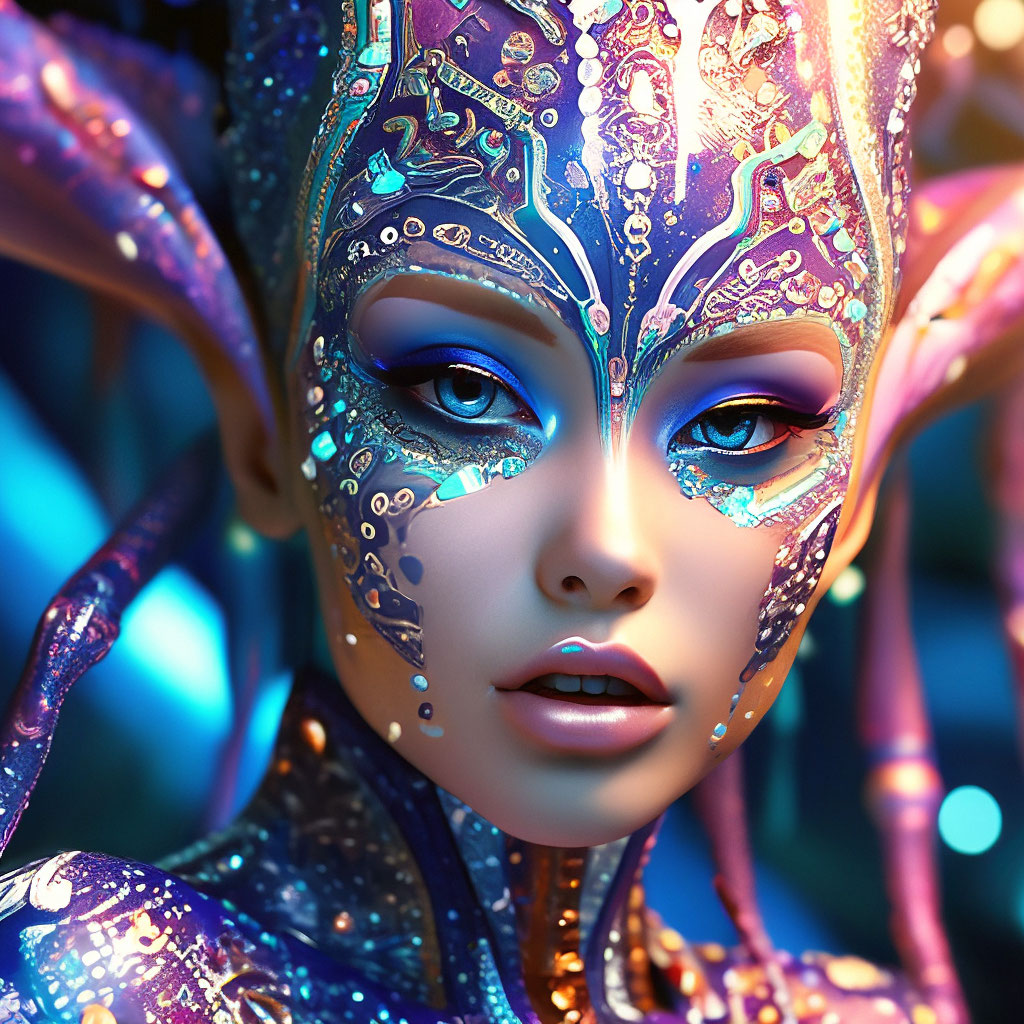 "Alien creature beauty girl, body art,eyes with sparkles,large ...