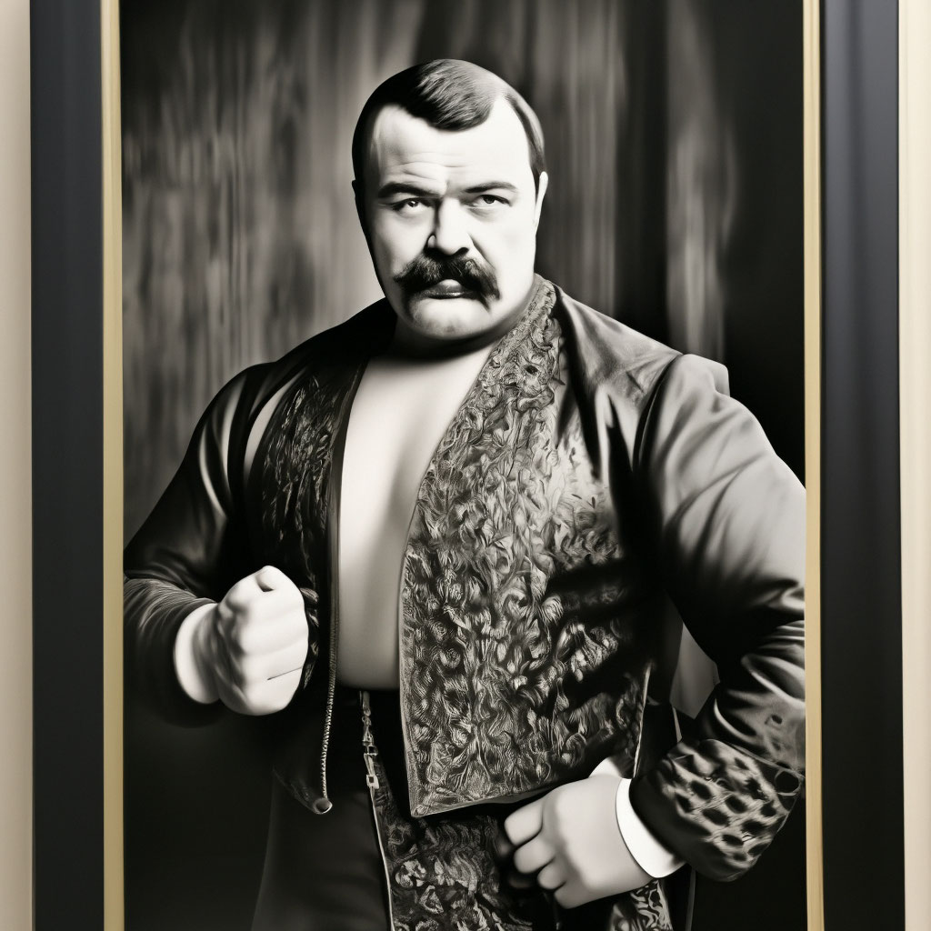 "Ivan Poddubny b/w full-length framed photo" — image created in Shedevrum
