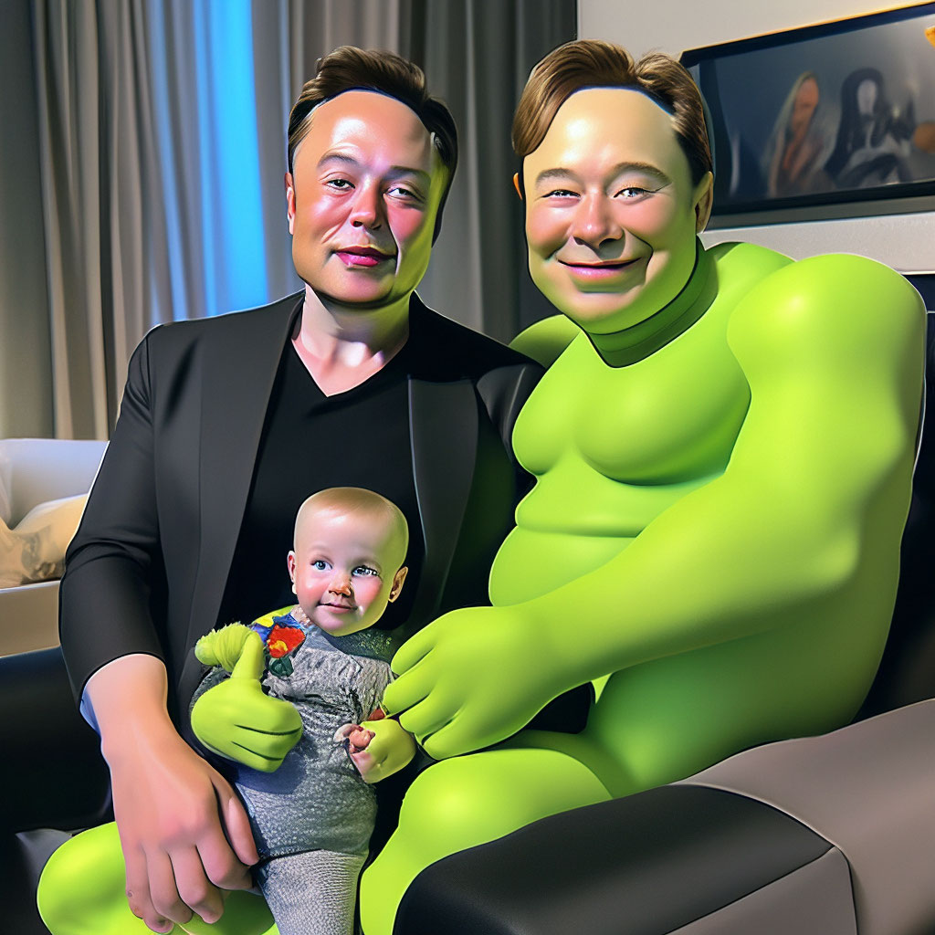 "Elon Musk together with shrek in the crib spike spike" — image created ...