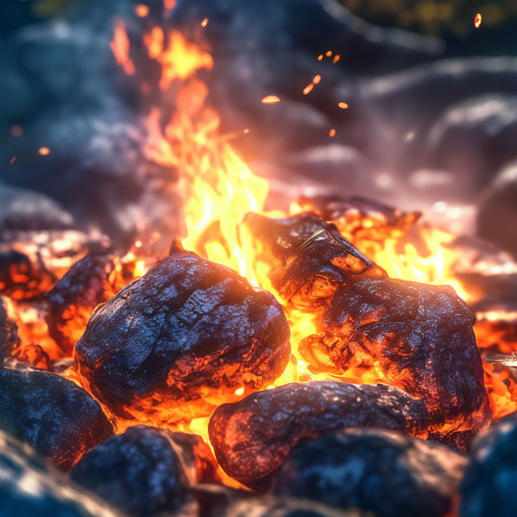 "Burning coals of a campfire, beautiful, heat, fire smoldering,close-up ...