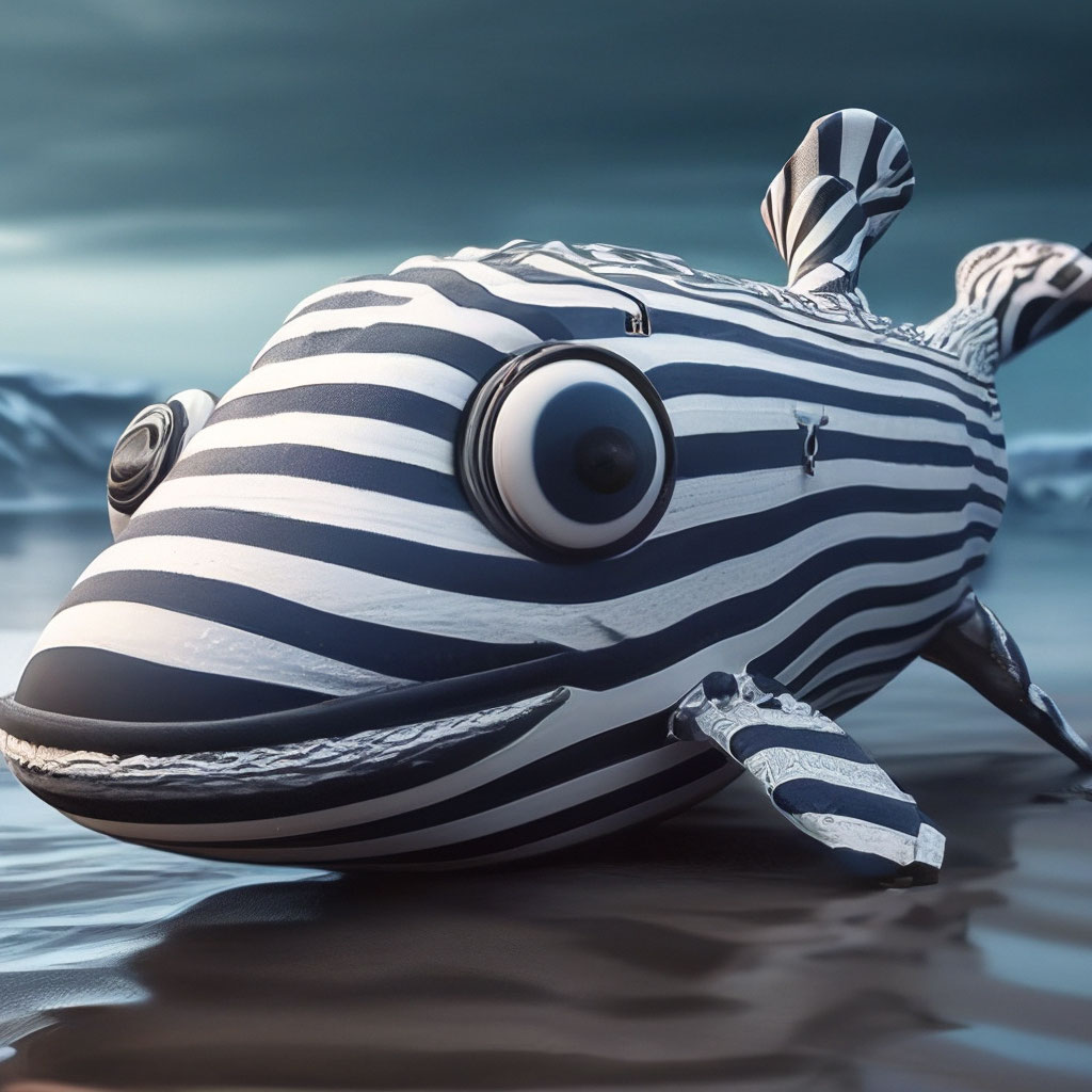 "Striped whale with big eyes made of sneakers in the form of a socket ...