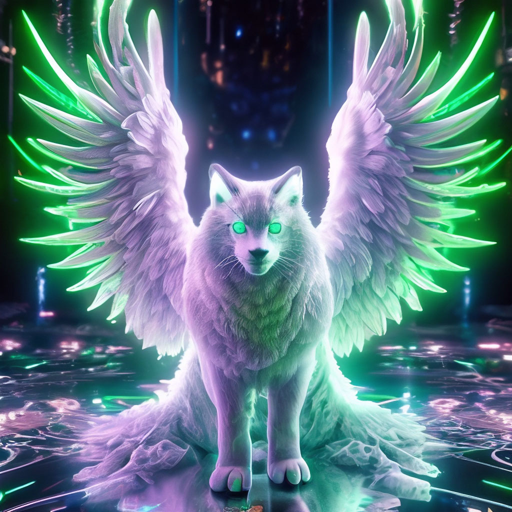 "Fluffy animal from parallel angelic space, eight eyes, eight paws ...