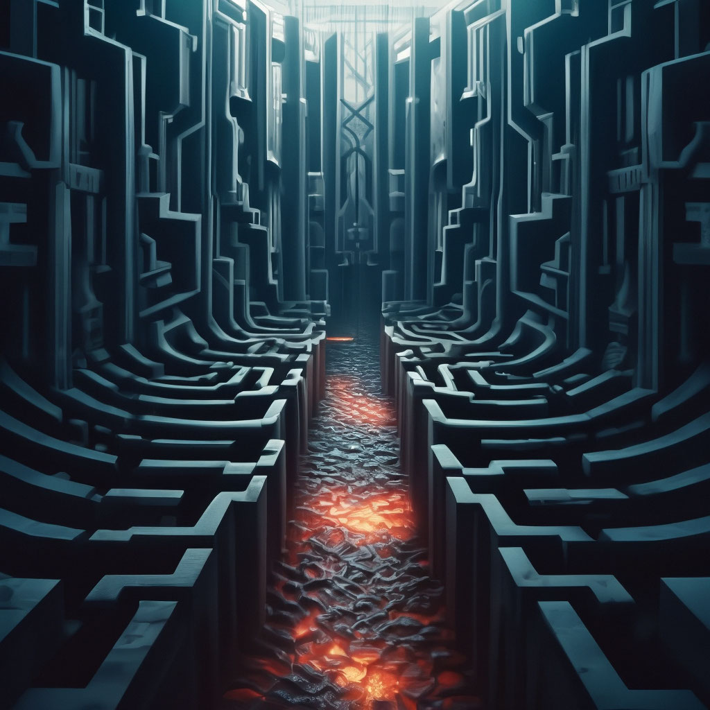 "👀 a maze overgrown with thorns" — image created in Shedevrum