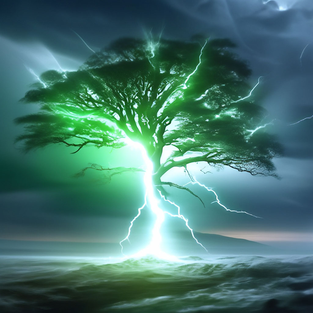 "Powerful, strong, ancient tree, withstands the strongest lightning ...