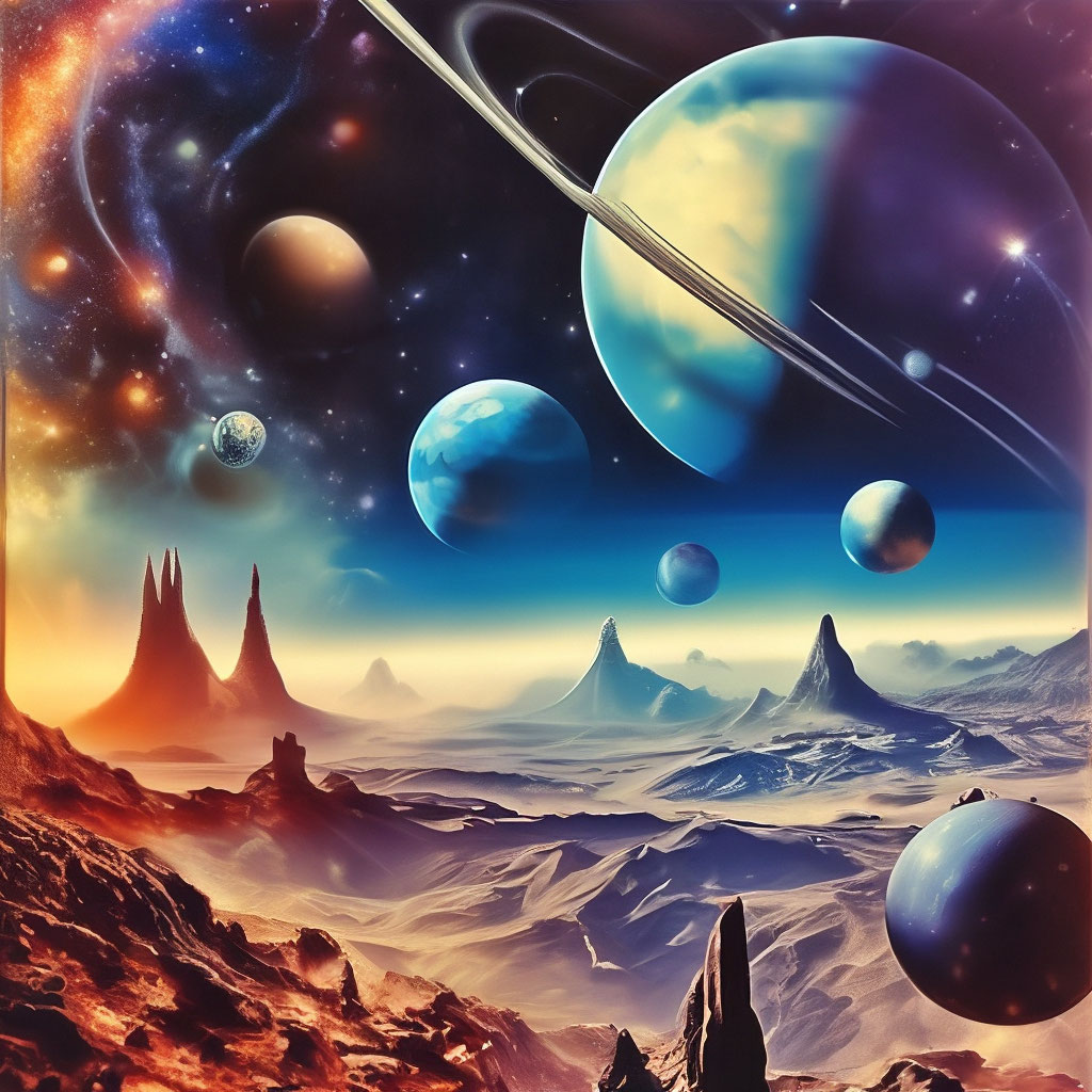 "🪬Cosmos🪬 Near and far planets, craters, stars, nebulae. Volume, glare ...