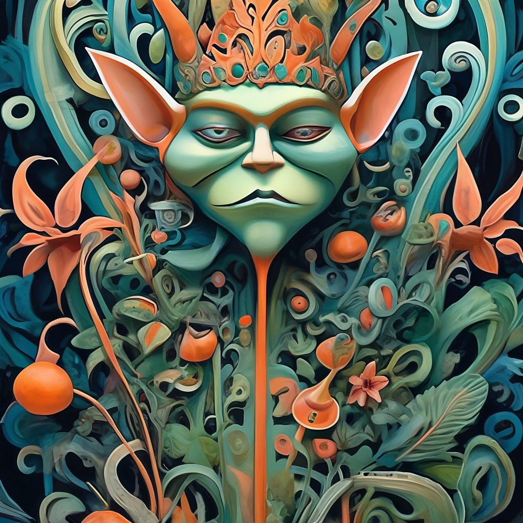 "Fabulous illustration, goblin king, acrylic, filigree, botanical ...