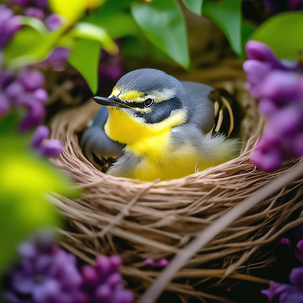 "🪶 yellow wagtail bird sleeps comfortably with closed eyes in a small ...