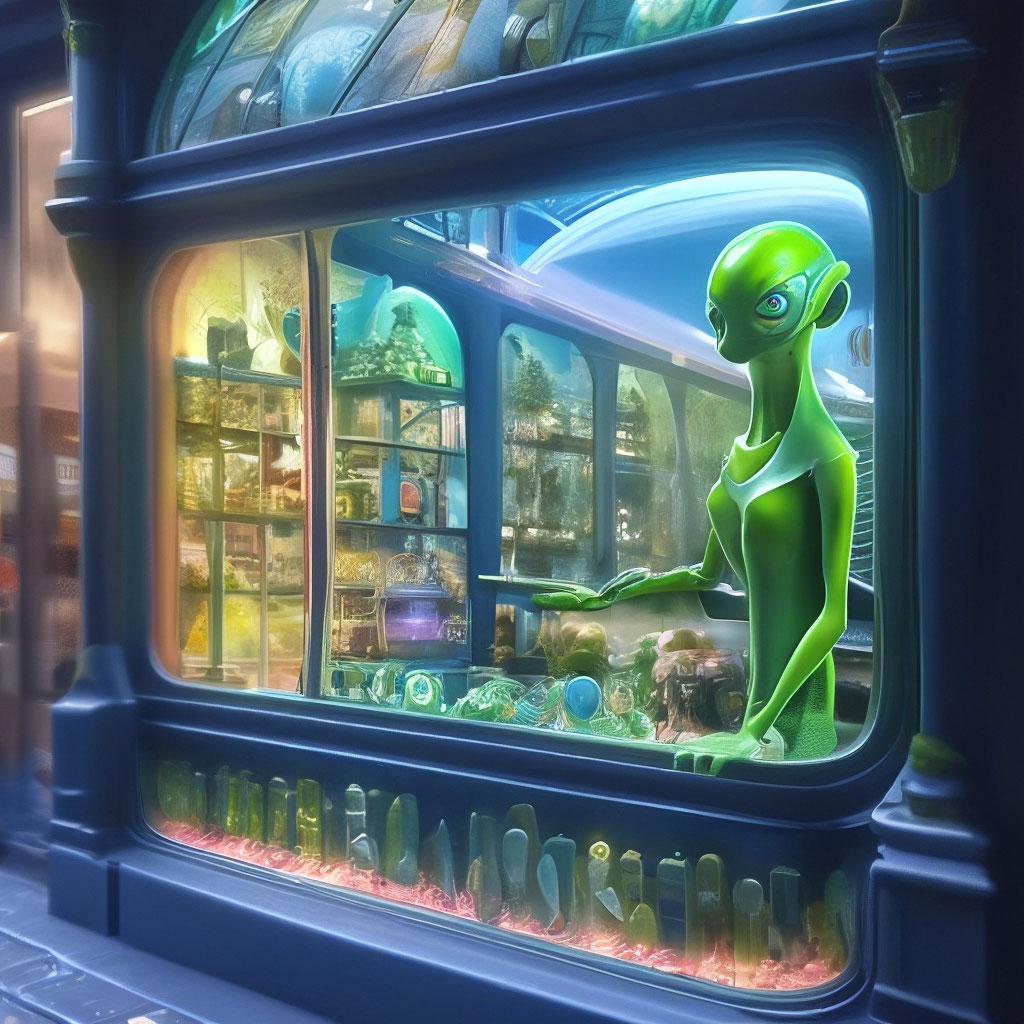 "Alien shop window,beautiful,8k, high resolution, high detail,cgi ...