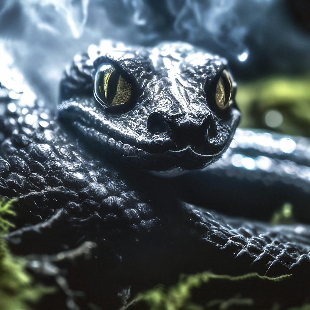 "Hyper realistic beautiful misty, consisting of smoke cute black snake ...