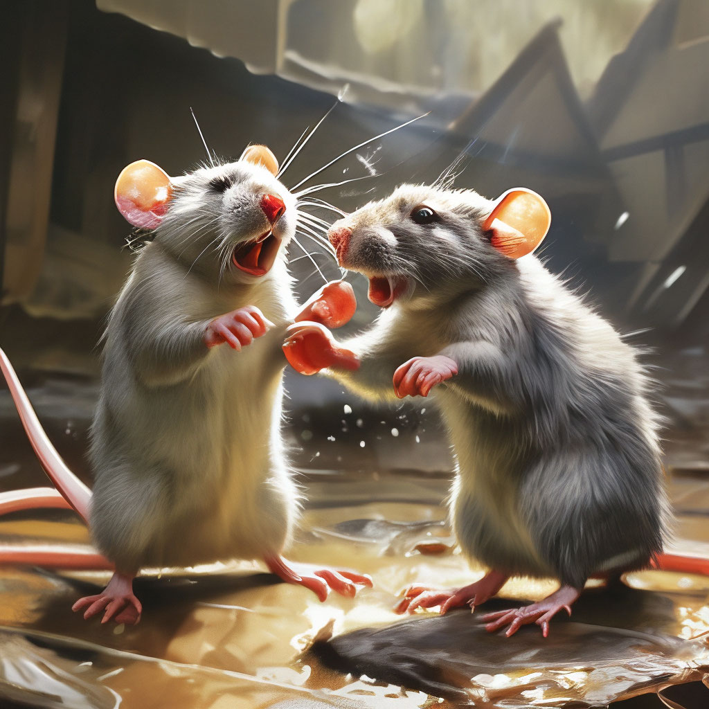 "Fist fight of rats, they are already beaten, there are splashes of ...
