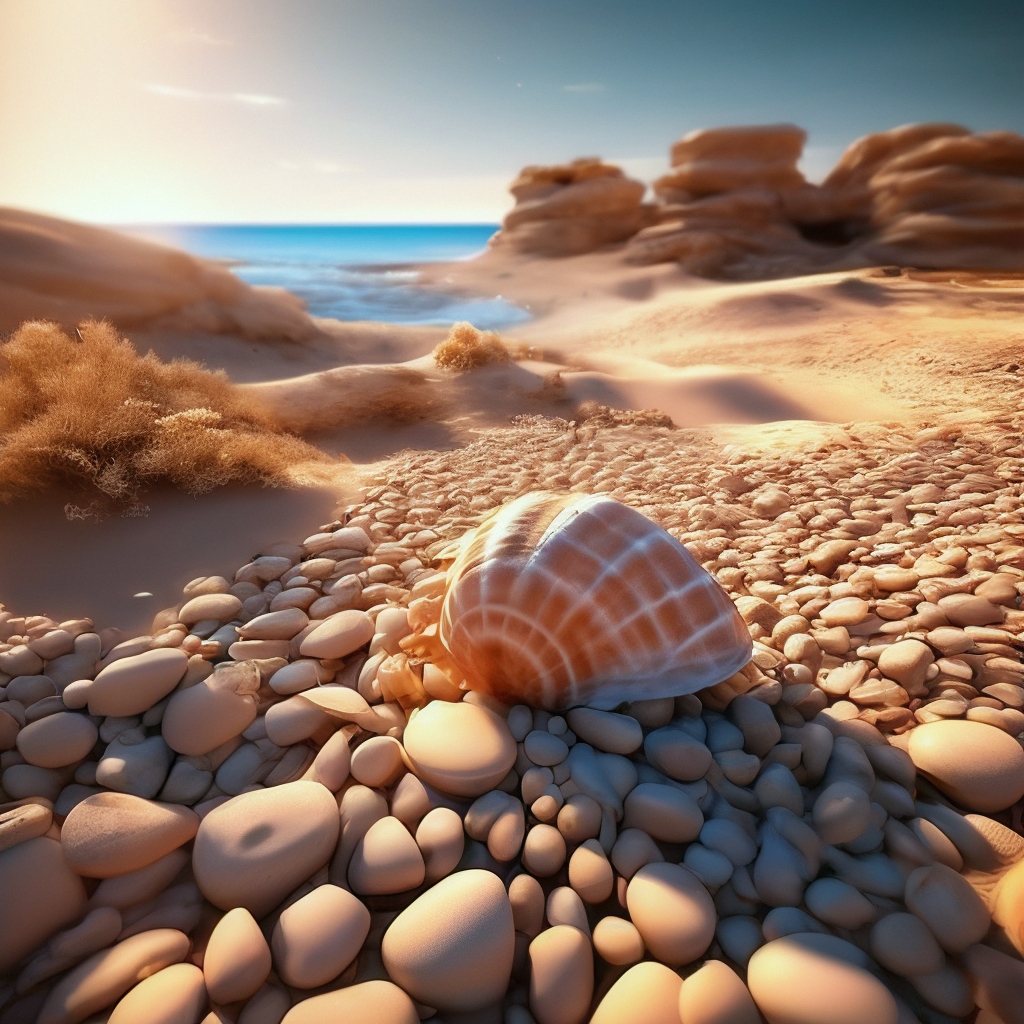 "Desert landscape on the mediterranean sea, sea pebbles, sea, realistic ...