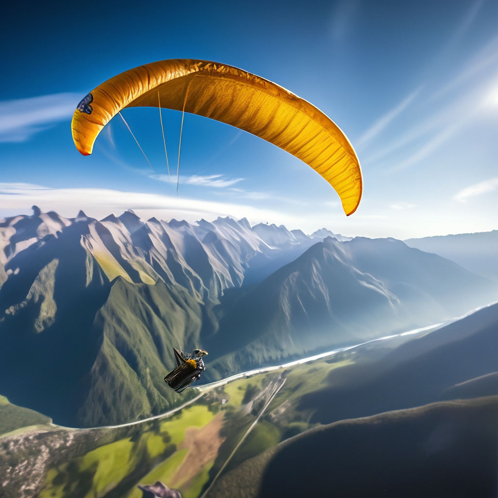 "Paragliding in the mountains, beautiful, realistic, close-up ...