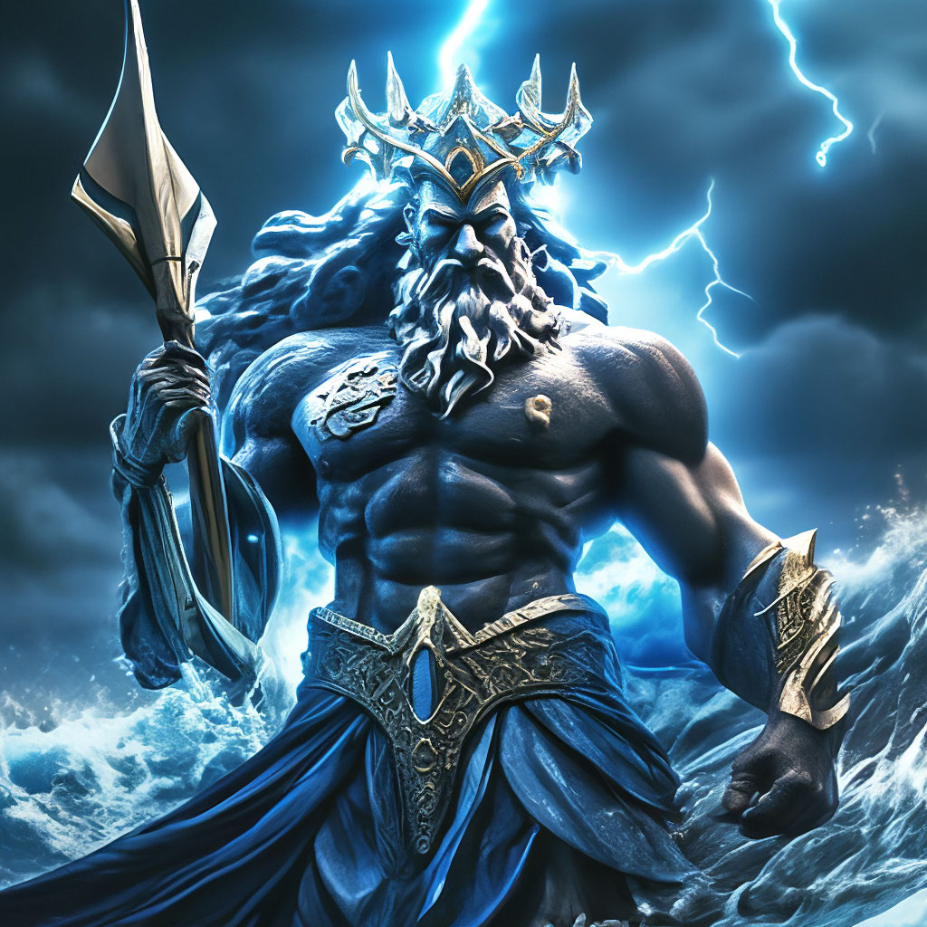 "Poseidon, lord of the seas and oceans, titan, with brilliant blue eyes ...