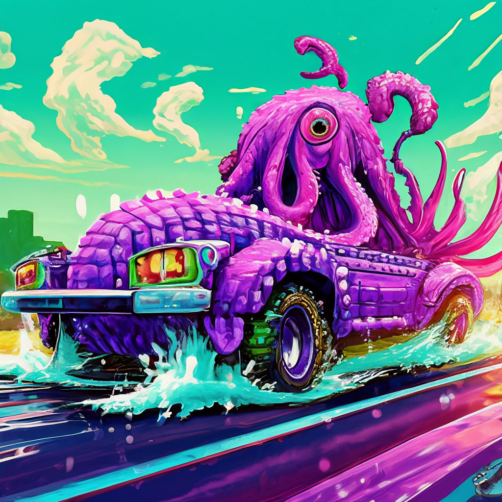 "A crazy monster car with a creature in the form of a squid at the ...
