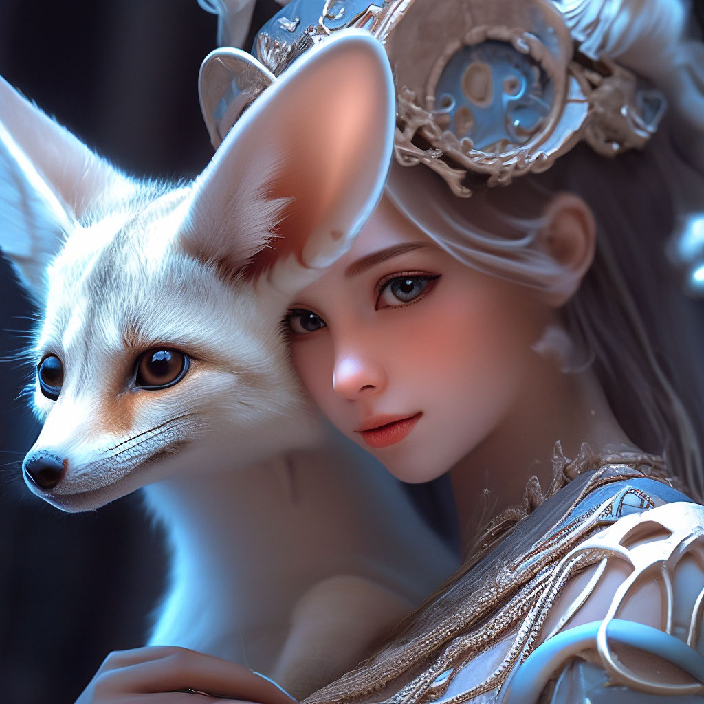 "Realistic, fantasy fennec and a nice girl with almond-shaped eyes, X ...