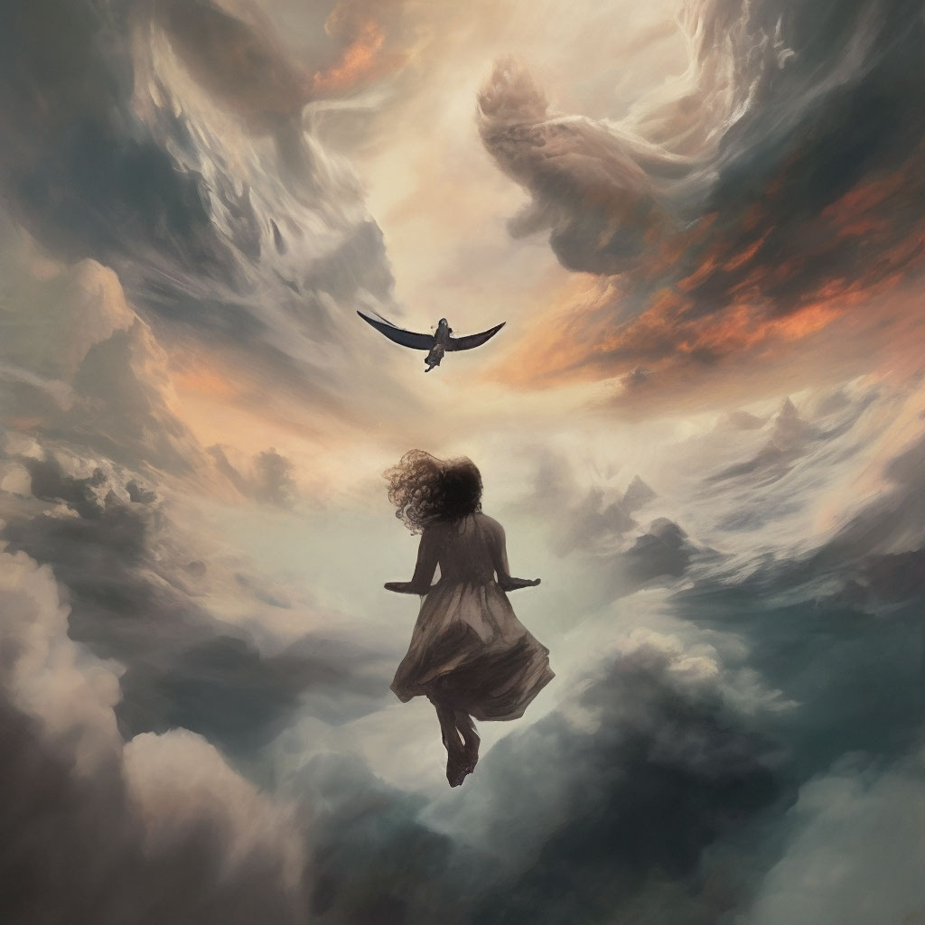 "Flying in a dream and in reality" — image created in Shedevrum