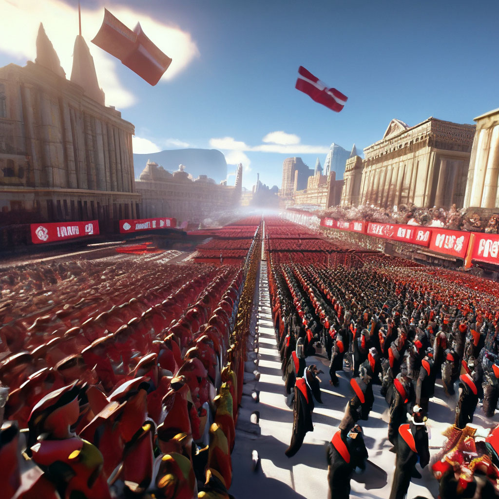 "Command & Conquer: Red Alert 3 parade" — image created in Shedevrum