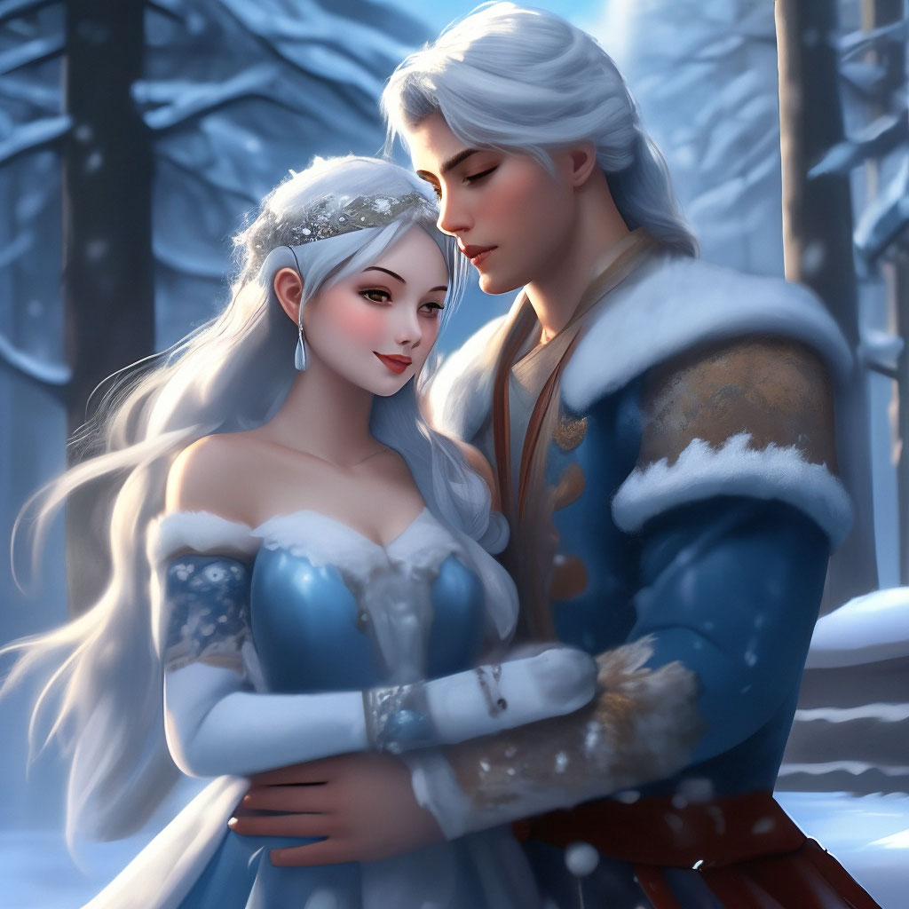 "The snow maiden and Lel from a fairy tale" — image created in Shedevrum