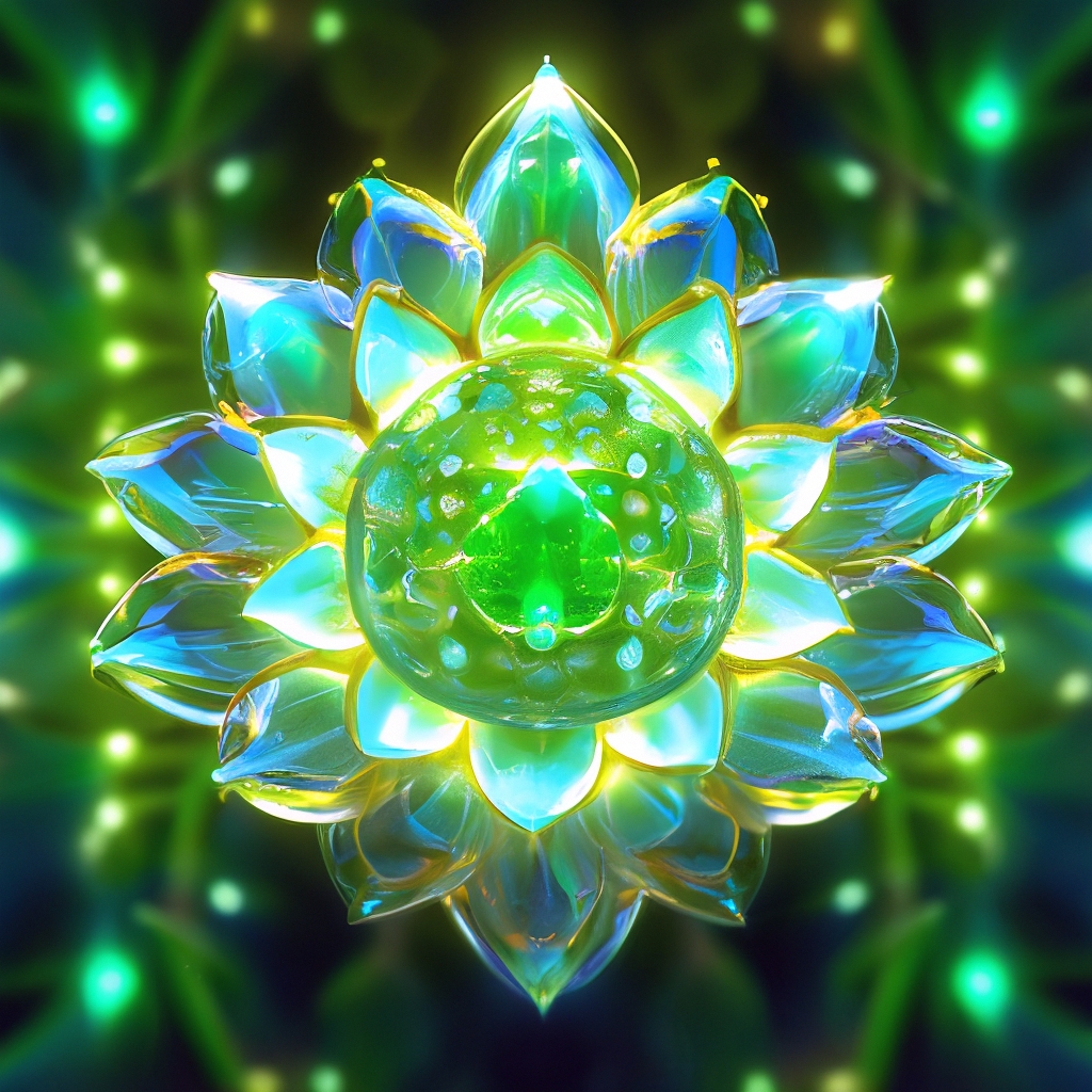 "Heart chakra in the form of a flower, crystal light+detailing ...