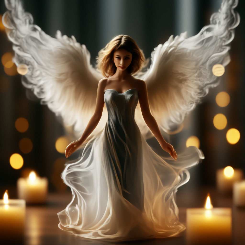 "Translucent luminous smoke, beautiful angel made of curls of smoke ...
