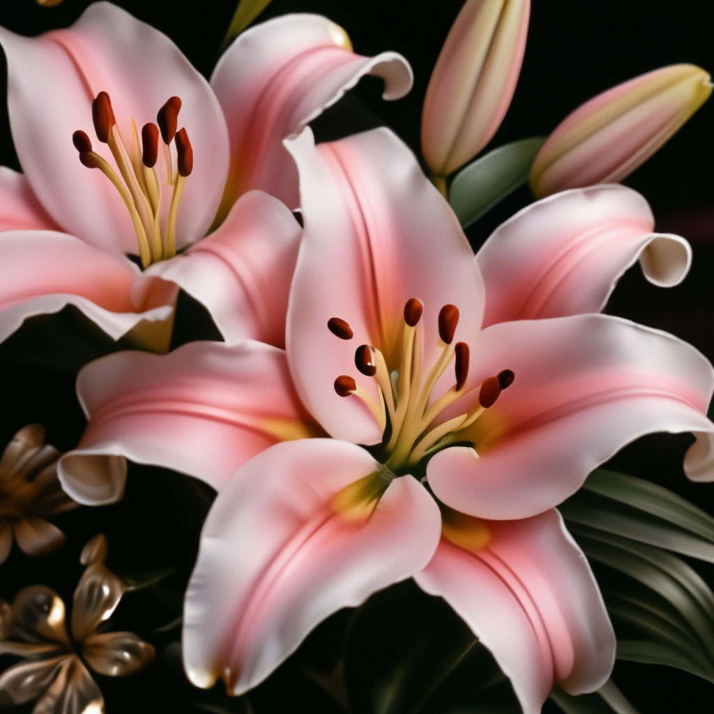 "Pink lilies with a border of gold + pearl luster, terry edges inlaid ...