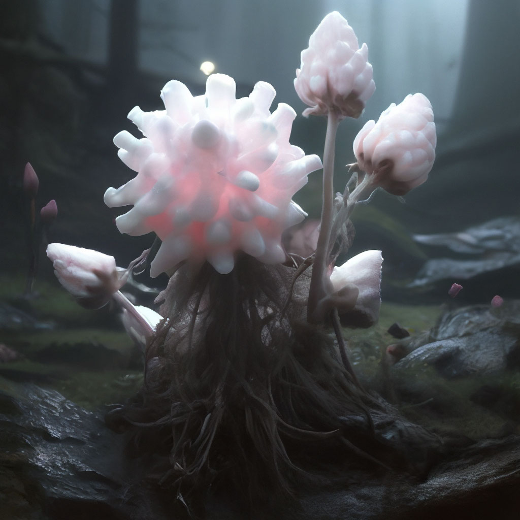 "Marshmallow, flora, dark botanical, horror, mysticism" — image created ...